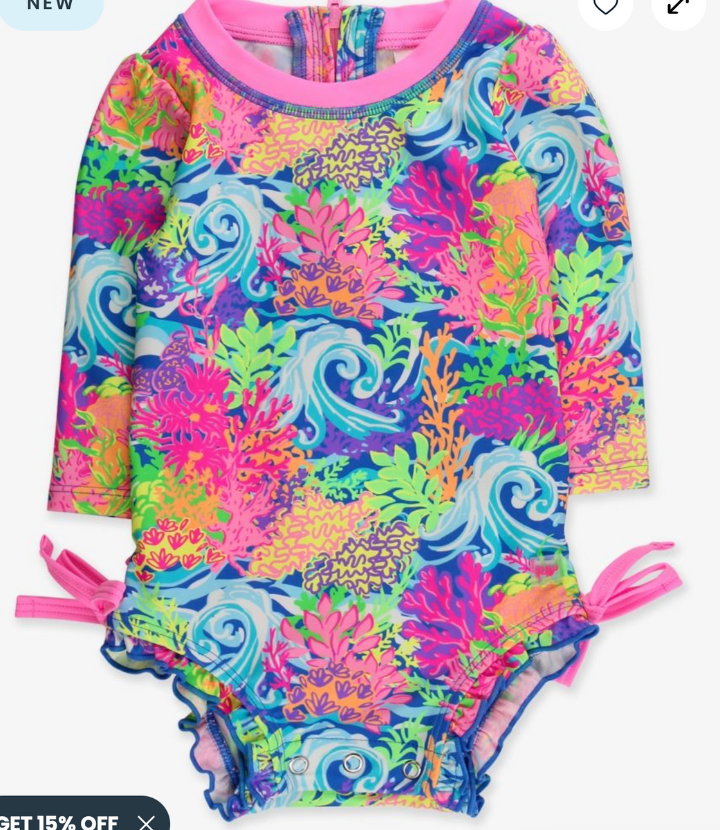 Neon Ocean Coral Long Sleeve One Piece Rash Guard Swim – Ana Banana